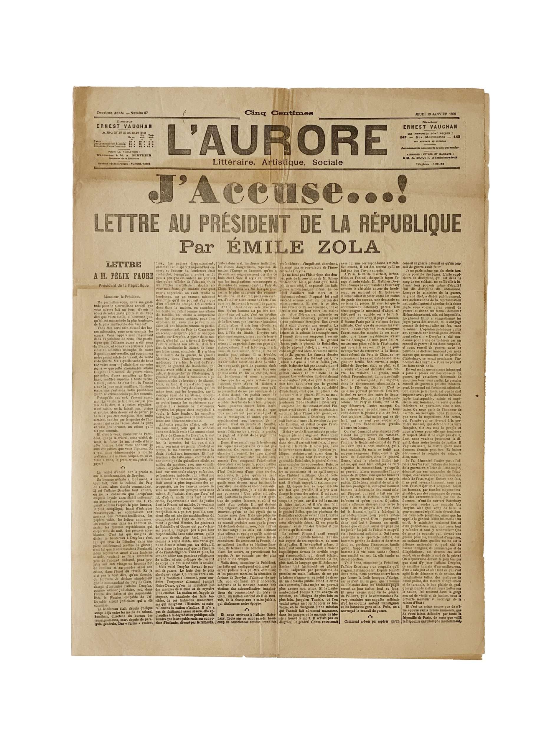 [AFFAIRE DREYFUS] Émile ZOLA (L’Aurore, 13 janvier 1898) | Le Manuscrit ...